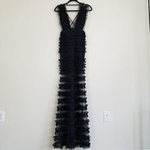 Kikiriki | Dresses | Kikiriki Elbise Long Sheer Ruffled Dress Black New ...